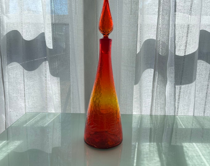 Vintage MCM Blenko #920M Tangerine Crackle Decanter by Winslow Anderson ...