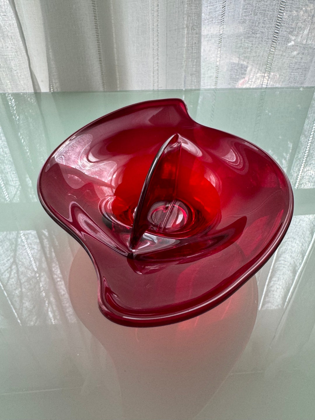 Vintage MCM Viking Glass Ruby Divided Dish - Etsy