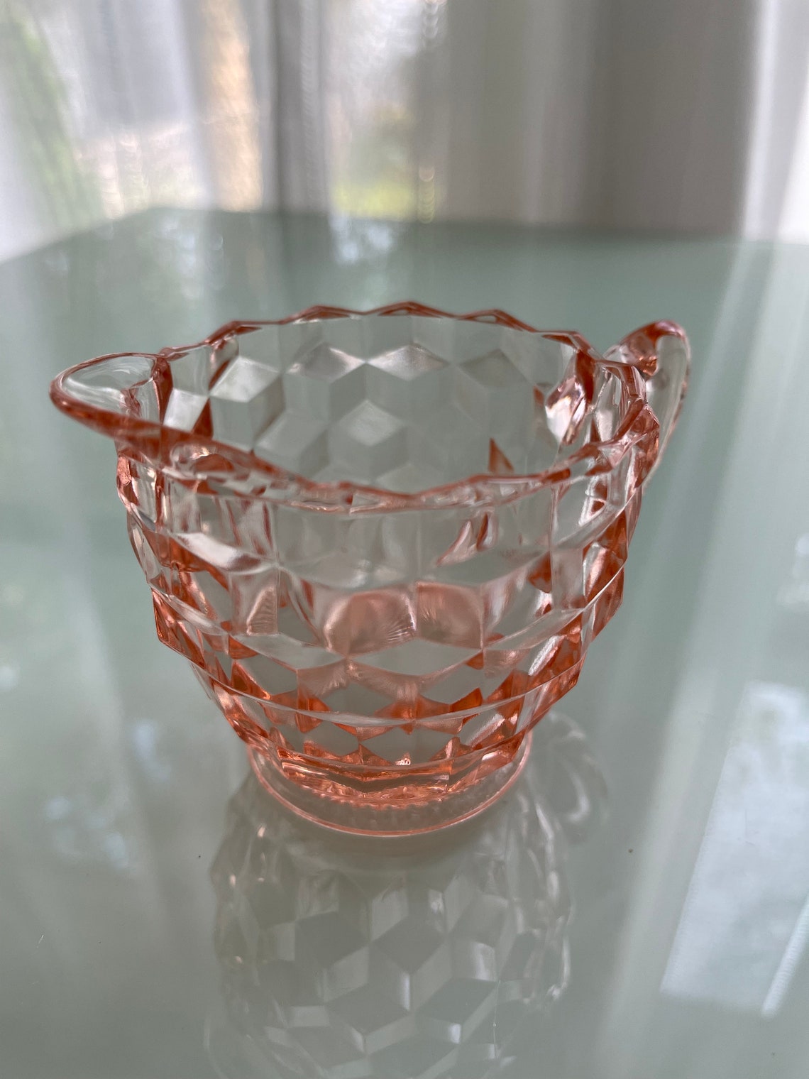 Vintage Pink Fostoria Glass Cubist Style Cream and Sugar Bowl - Etsy