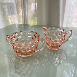 Vintage Pink Fostoria Glass Cubist Style Cream and Sugar Bowl - Etsy
