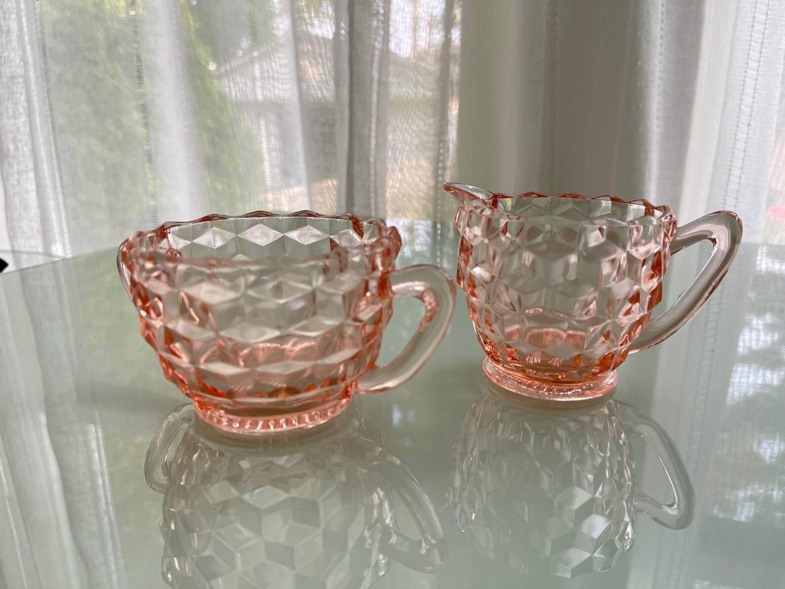 Vintage Pink Fostoria Glass Cubist Style Cream and Sugar Bowl - Etsy