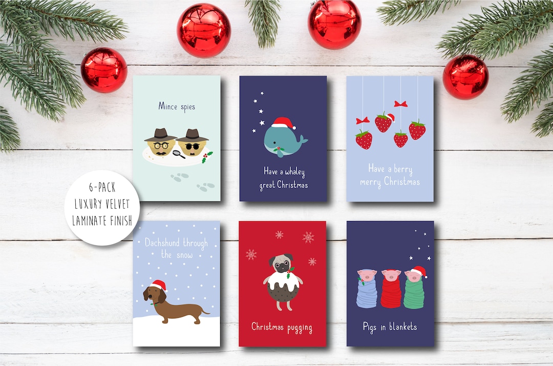 Christmas Card Pack Funny Christmas Card Set X6 Funny Pun Cards Xmas ...