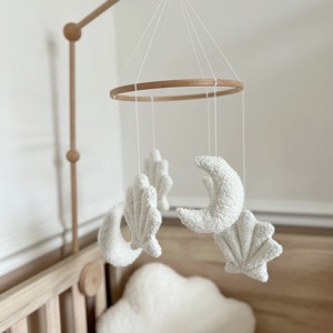 Boucle Mobile Handmade Baby Mobile Shell and Moon Mobile Baby Nursery ...