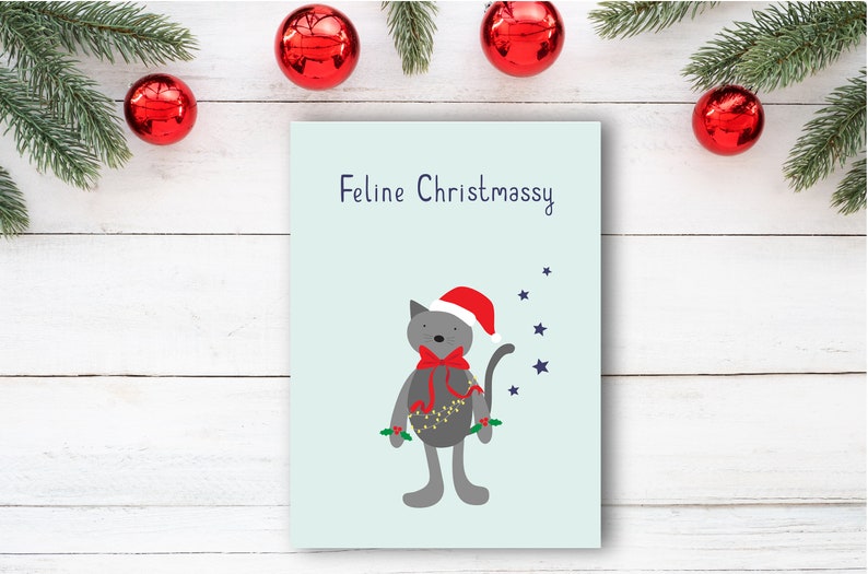 Christmas Cards Pun Funny Christmas Card Cat Christmas Card - Etsy