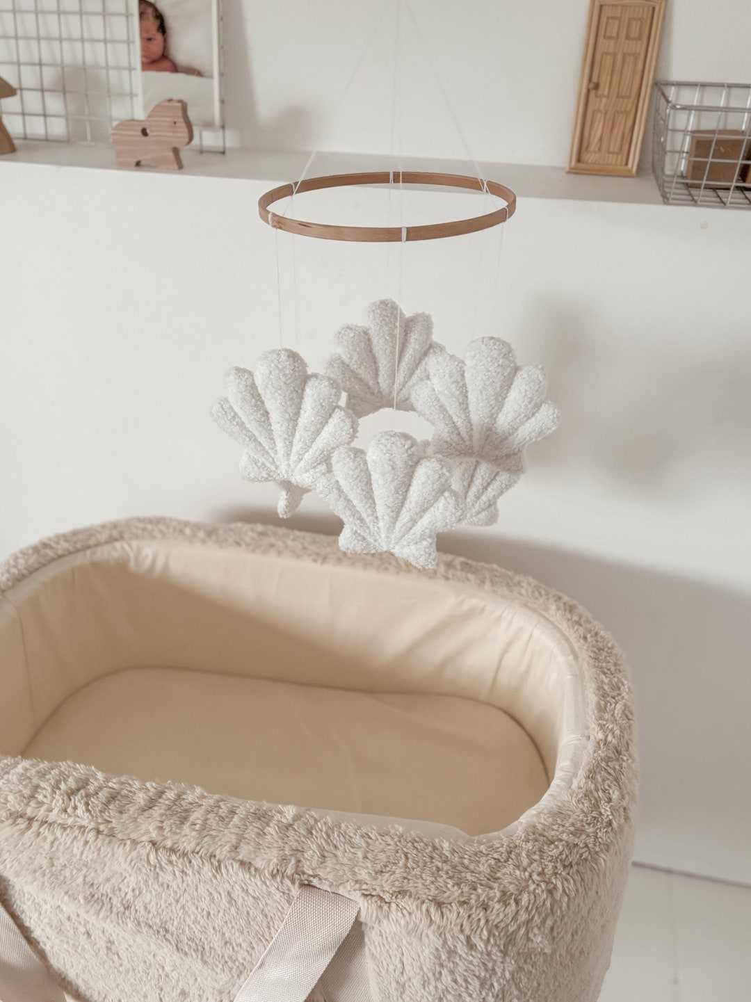 Seashell Mobile Micro Boucle Shell Mobile Neutral Nursery Decor Baby ...