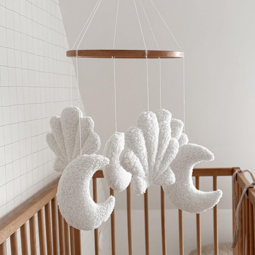 Boucle Mobile Handmade Baby Mobile Shell and Moon Mobile Baby Nursery ...