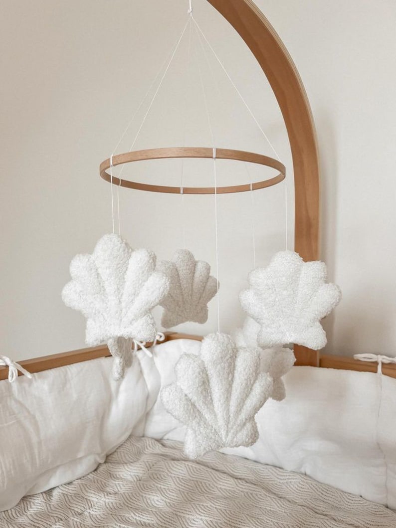 Seashell Mobile Micro Boucle Shell Mobile Neutral Nursery Decor Baby ...