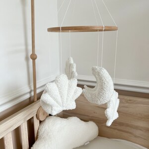 Boucle Mobile Handmade Baby Mobile Shell and Moon Mobile Baby Nursery ...
