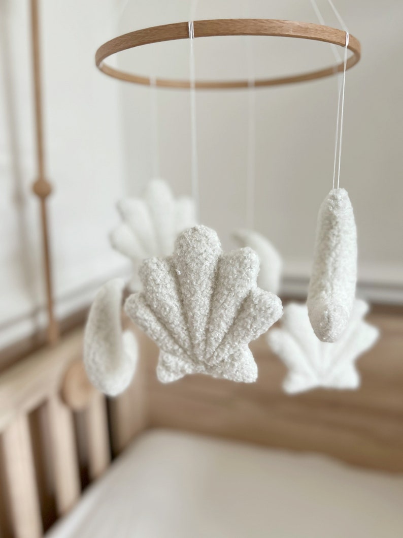 Boucle Mobile Handmade Baby Mobile Shell and Moon Mobile Baby Nursery ...