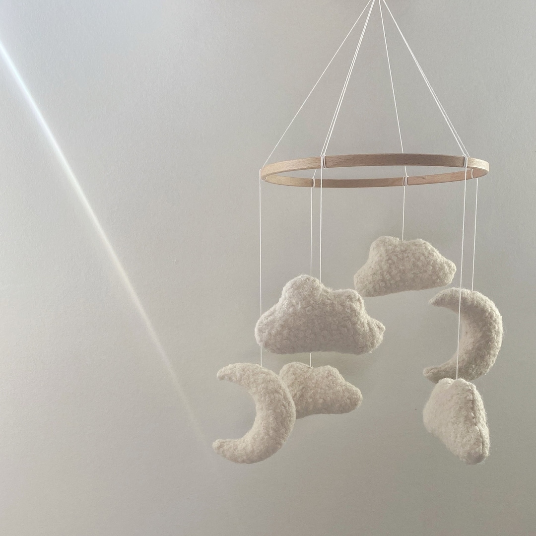 Boucle Mobile Baby Mobile Moon and Cloud Mobile Baby Nursery Decor ...