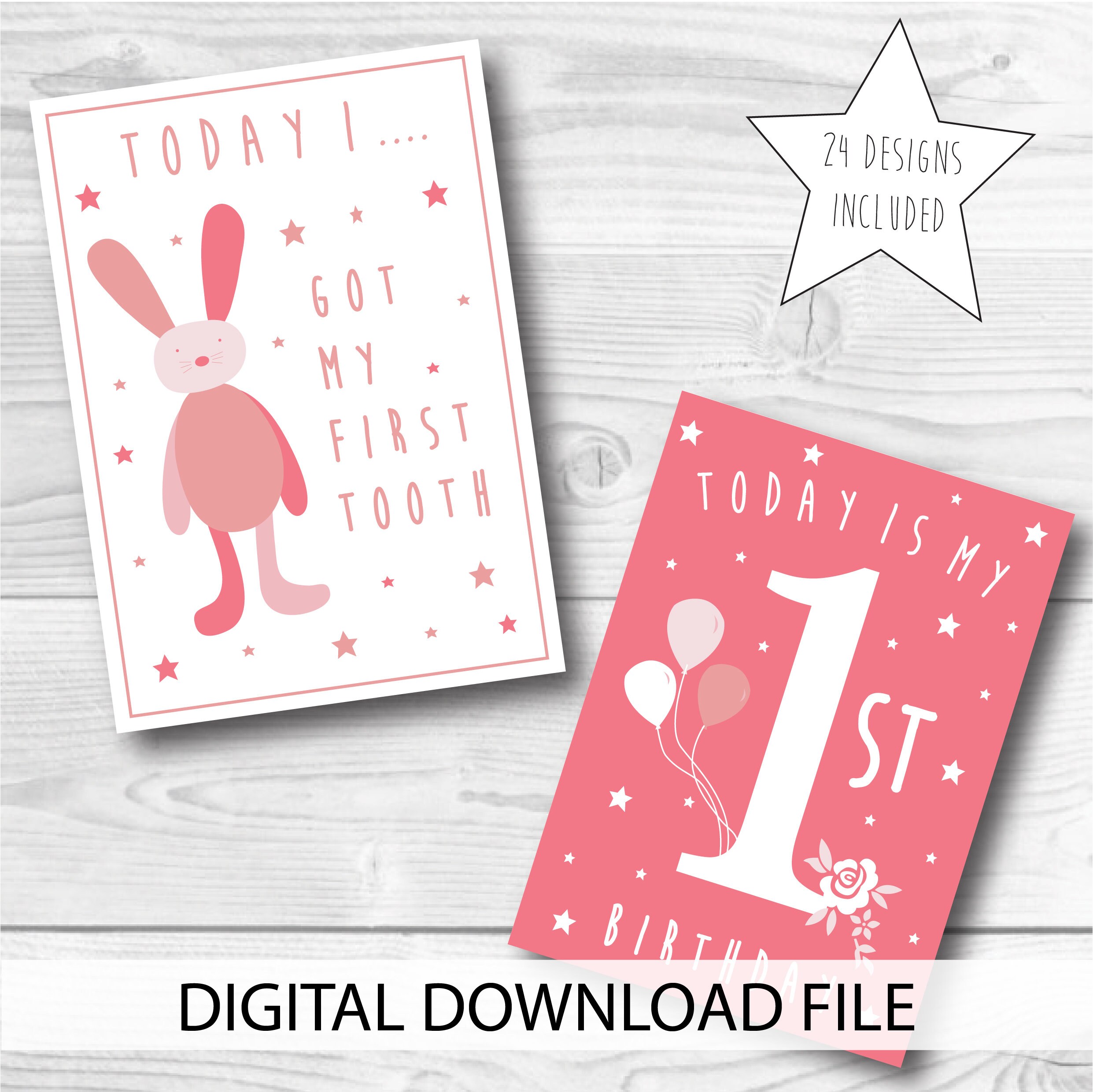 Baby Milestone Cards Printable Milestone Cards Girl Set of 24 | Etsy