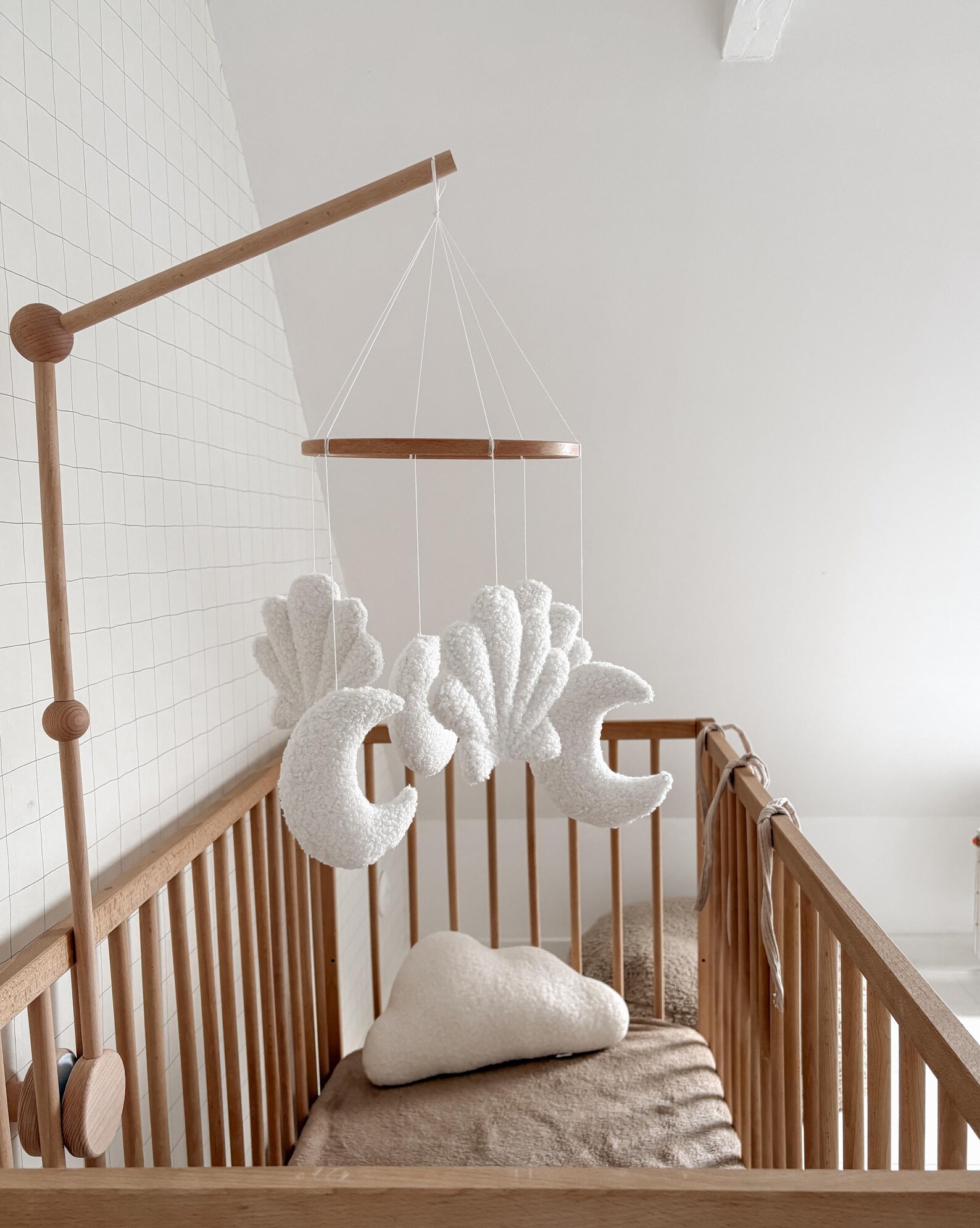 Boucle Mobile Handmade Baby Mobile Shell and Moon Mobile Baby Nursery ...