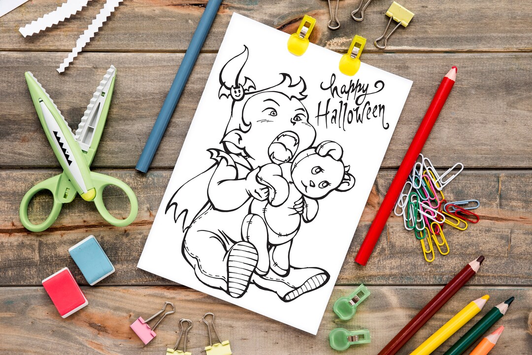 Halloween Coloring Page Digital Art Illustration | Printable Instant ...