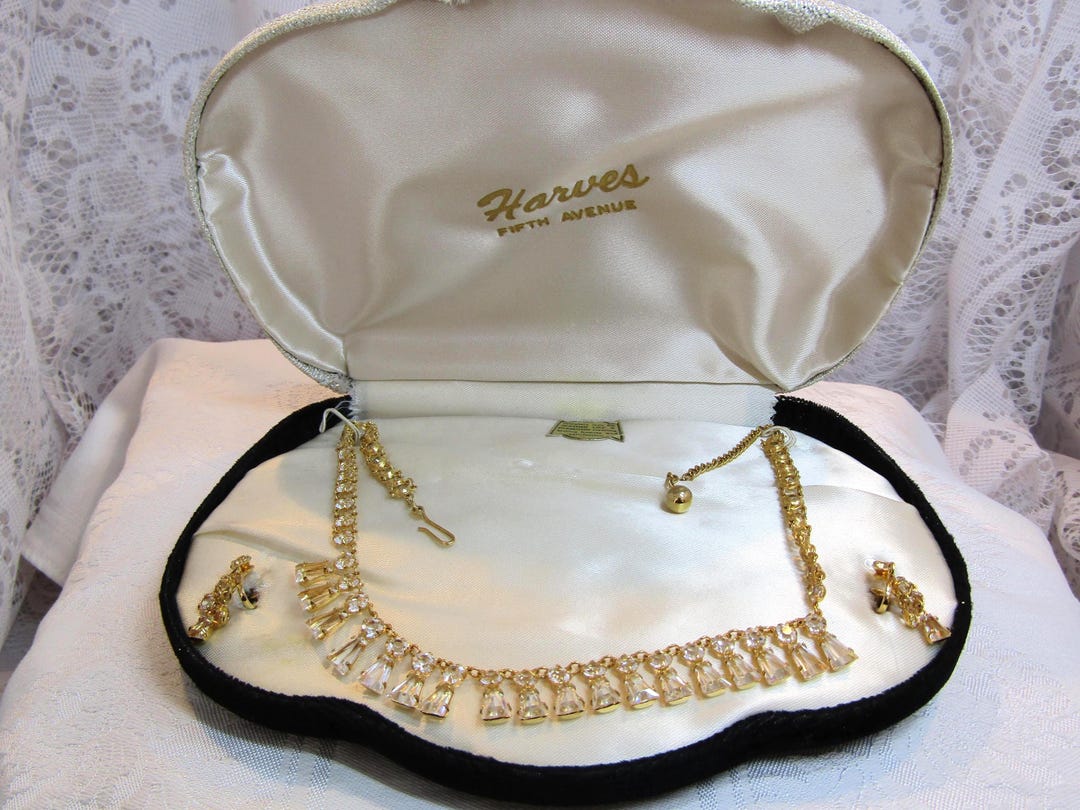Vintage HARVES Fifth Avenue Gold Finish and Clear Rhinestone Jewelry ...