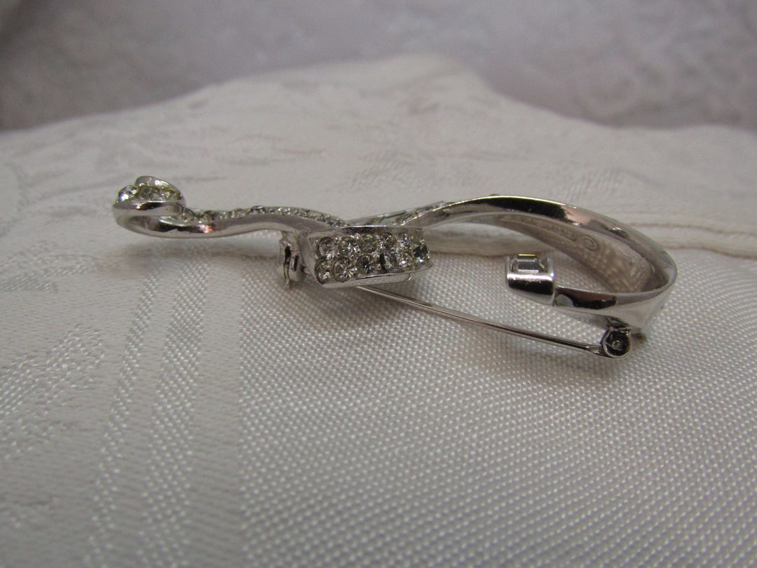 Vintage Marked BOUCHER # 6023 Silver Tone and Clear Rhinestone Swirling ...