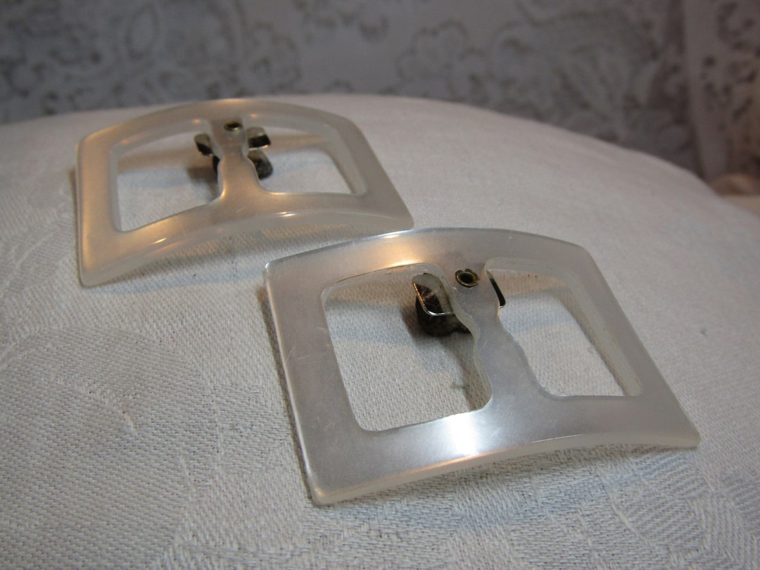 Vintage Mod Square Buckle Shaped Frosted White Acrylic Shoe Clips - Etsy