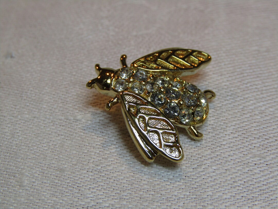 TRIFARI Gold Tone and Clear Rhinestone Bee Brooch - Etsy