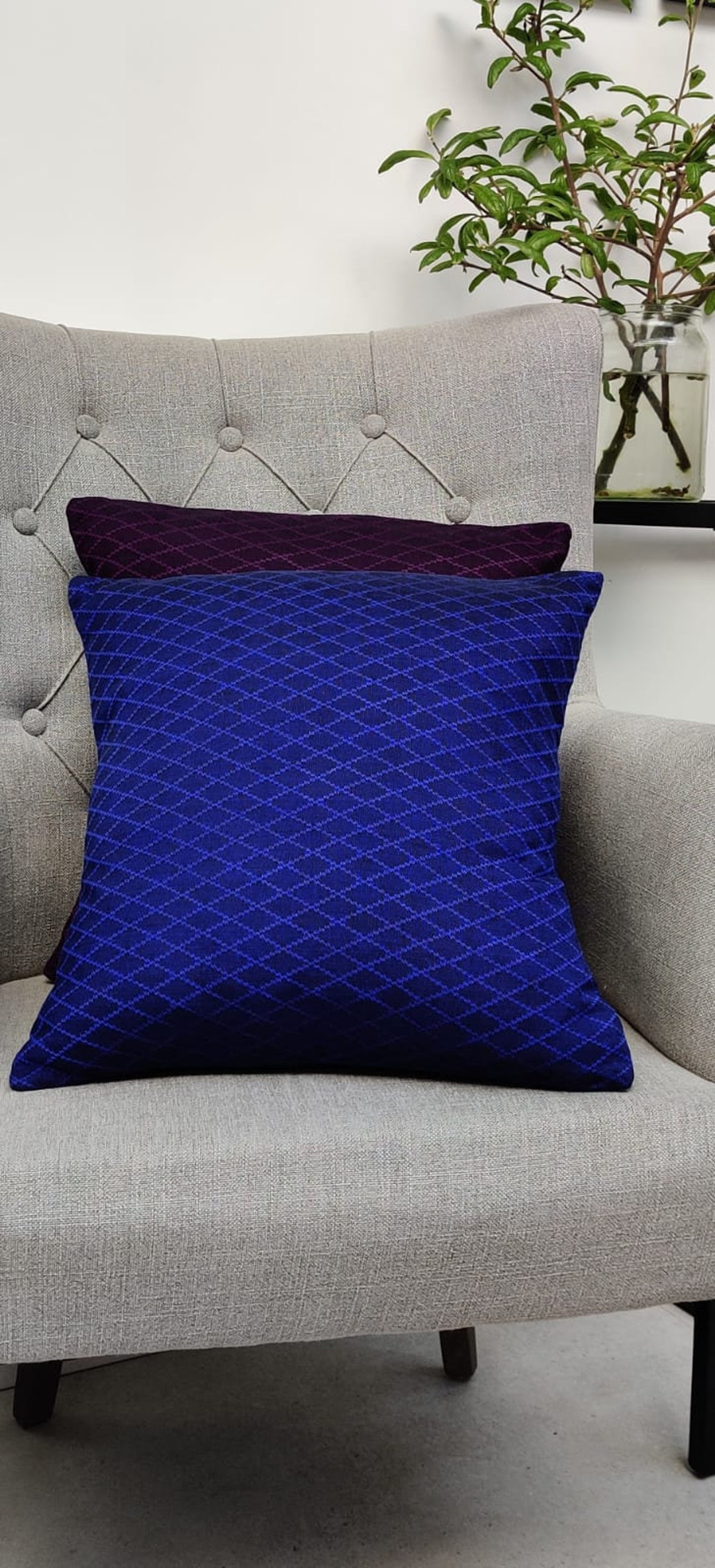 Blue Diamond Pattern Cushion Cover - Etsy