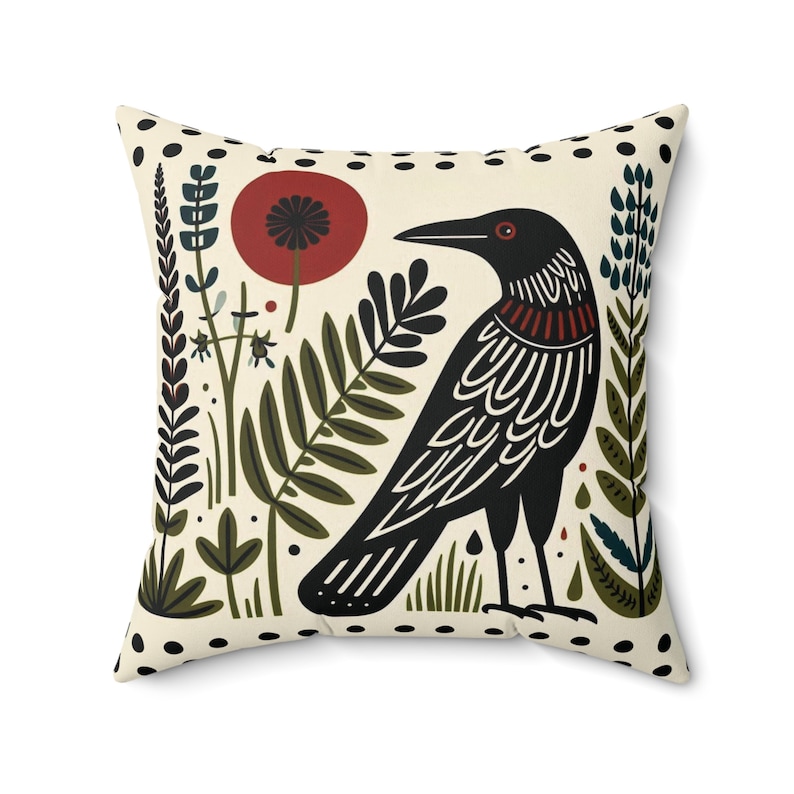 Minimalist Raven Pillow: Mid-century Modern Scandinavian Folk Art - Etsy