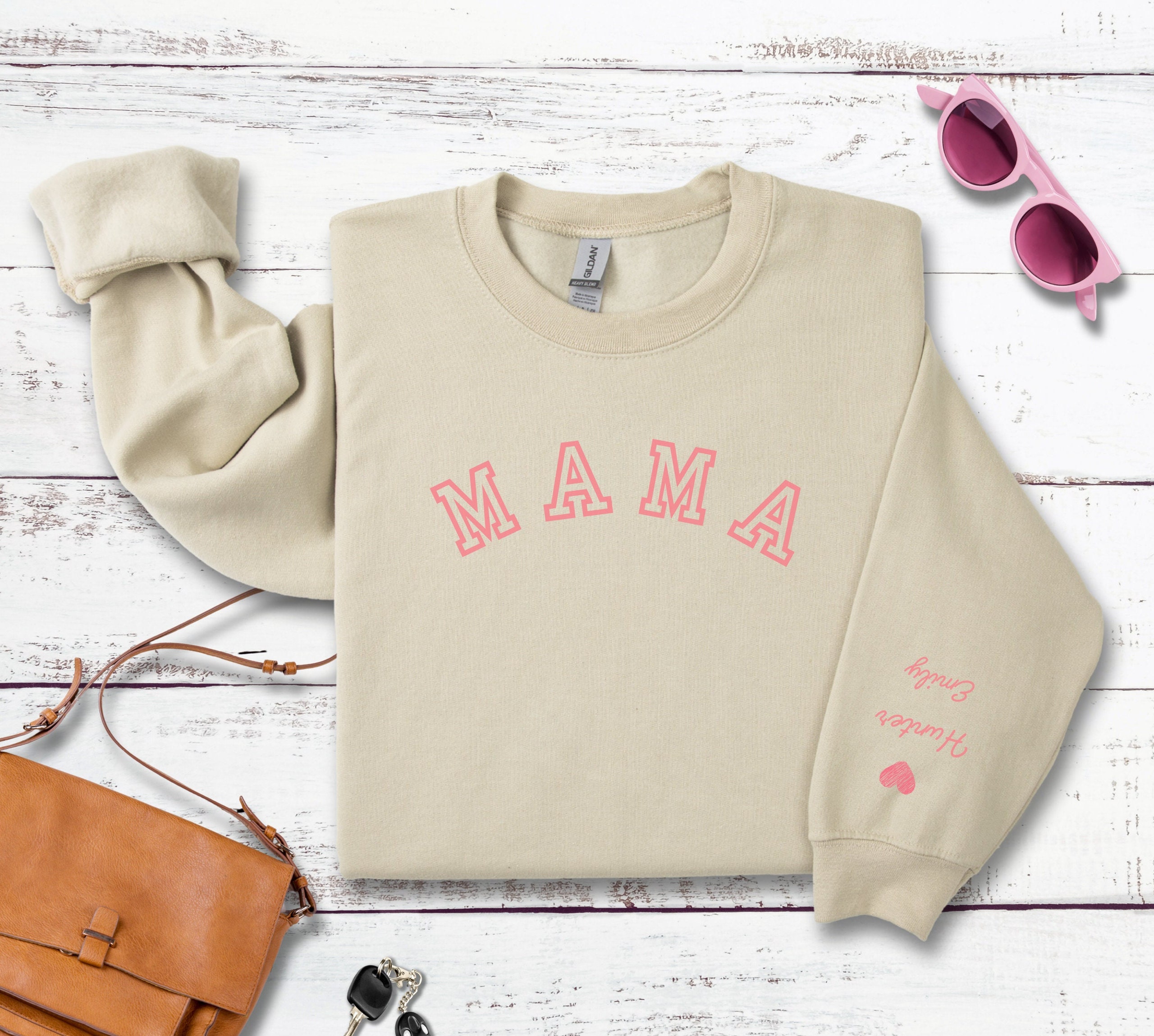 Personalized Mama Sweatshirt With Sleeve Print, Personalized Mom, Mama ...