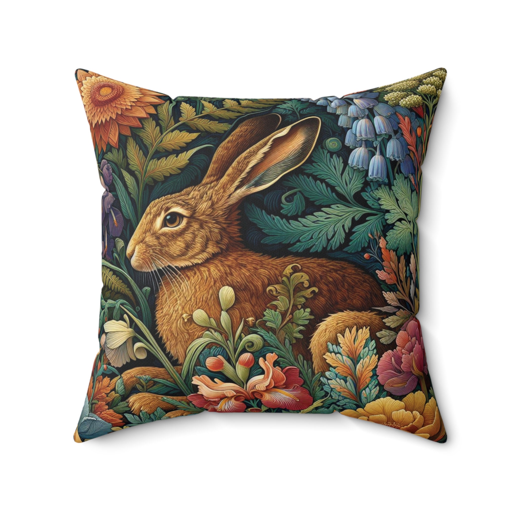 Floral Rabbit Pillow, William Morris Style Rabbit and Flower Throw ...