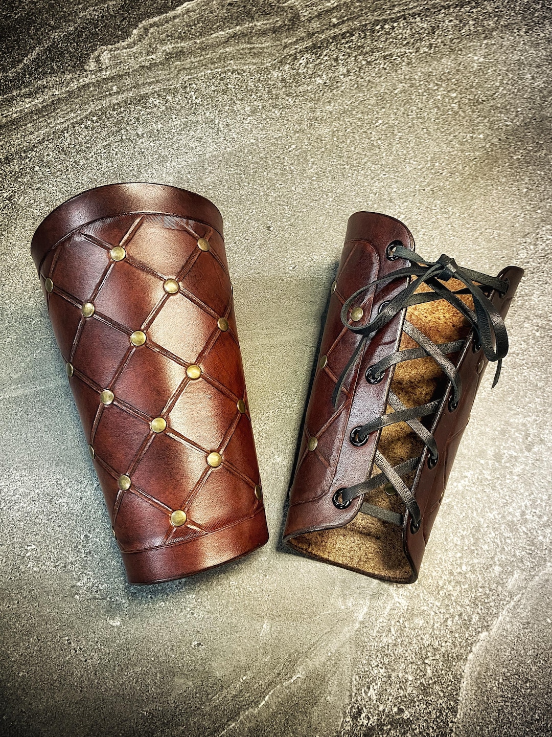 Premium Leather Medieval/viking Style Bracers With Riveted Design ...