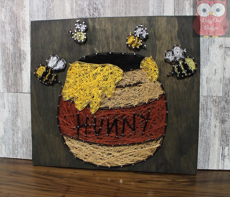 Hunny String Art Sign: Jacobean Stained Wood (12"x14"), Winnie the Pooh ...