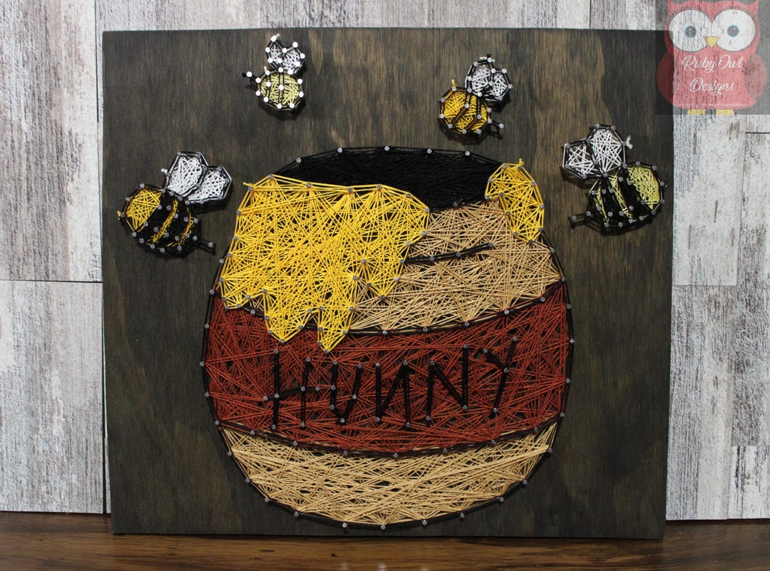 Hunny String Art Sign: Jacobean Stained Wood (12"x14"), Winnie the Pooh ...