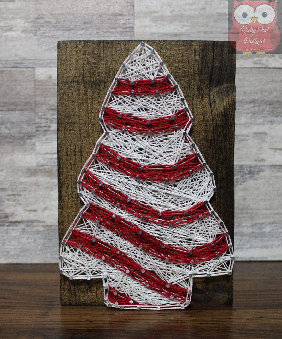 Christmas Cake Tree String Art Sign: Jacobean Stained Wood (5.5"x8 ...