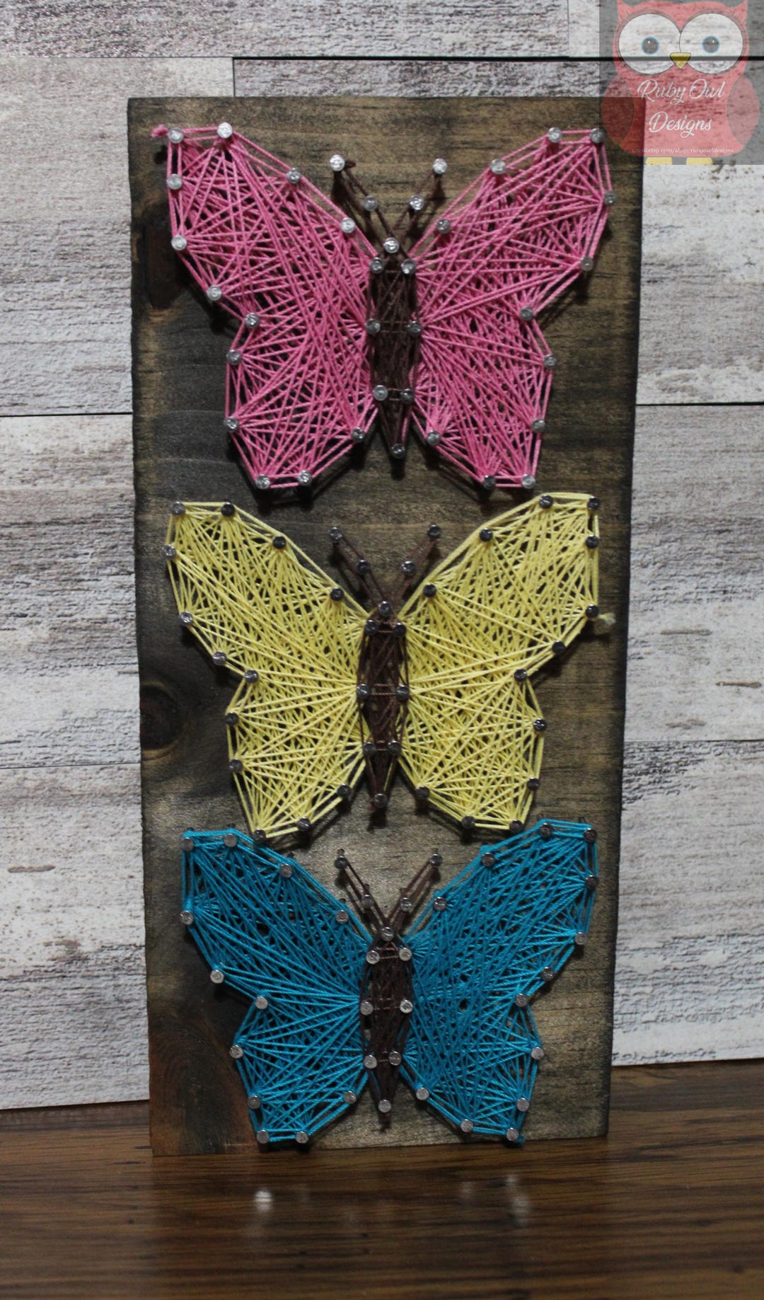 Butterfly String Art on Jacobean Wood (5"x11"), Butterflies - Etsy