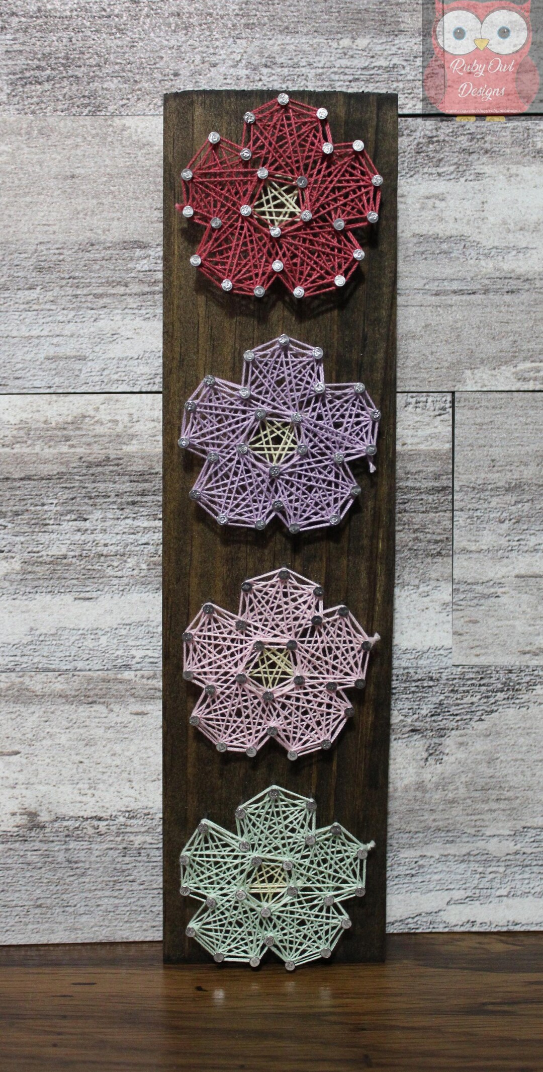 Flowers String Art on Jacobean Wood (3"x12"), Flowers - Etsy