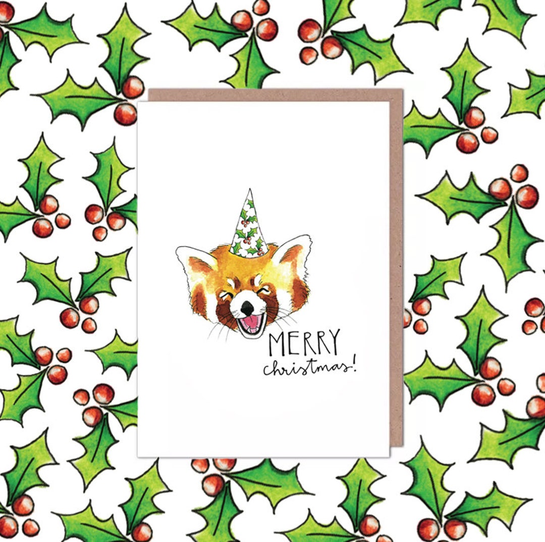 Red Panda Christmas Card - Etsy