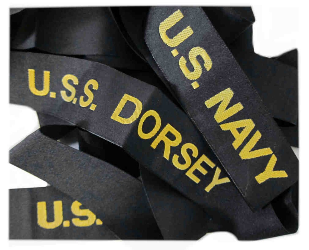 US Navy Cap Tally Ribbon Hat Full Length WW1 WW2 Bevo United States ...
