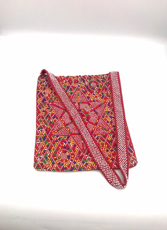 Red Plastic Micro Beaded Bag Star Pattern In Rainbow … - Gem