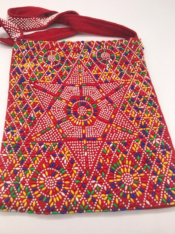 Red Plastic Micro Beaded Bag Star Pattern In Rainbow … - Gem