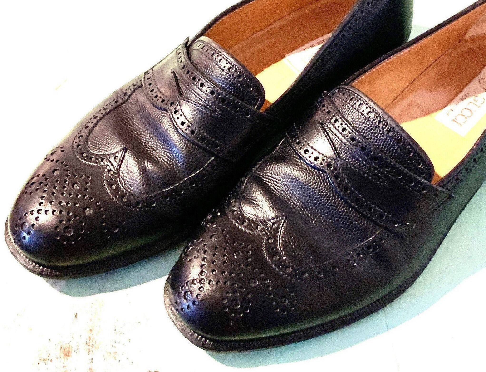 Vintage Gucci Shoes Leather Black Wingtips Slip on Loafers - Etsy