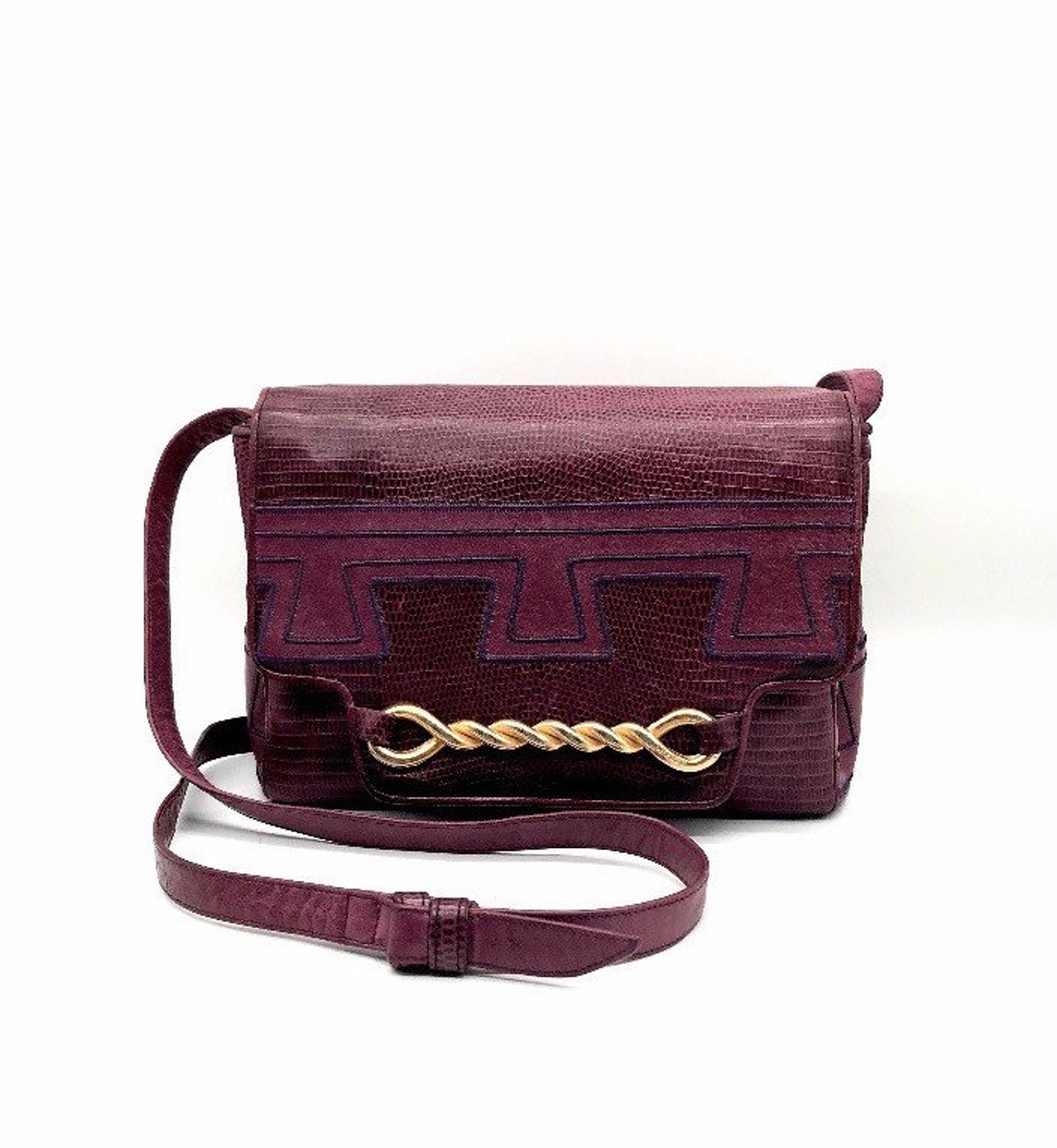 Purple Leather Faux Croc Handbag Crossbody or Shoulder - Etsy