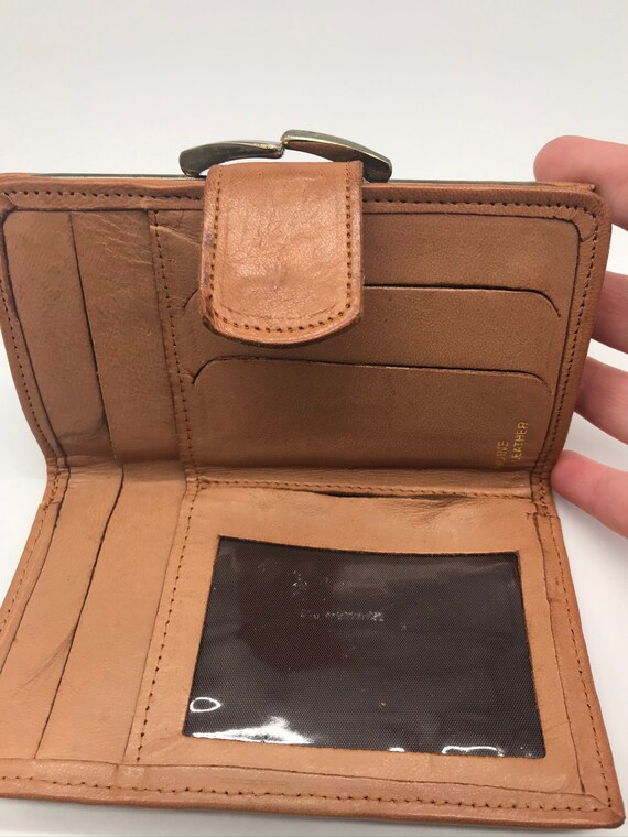 Vintage ladies soft tan leather wallet with coin purse - Gem