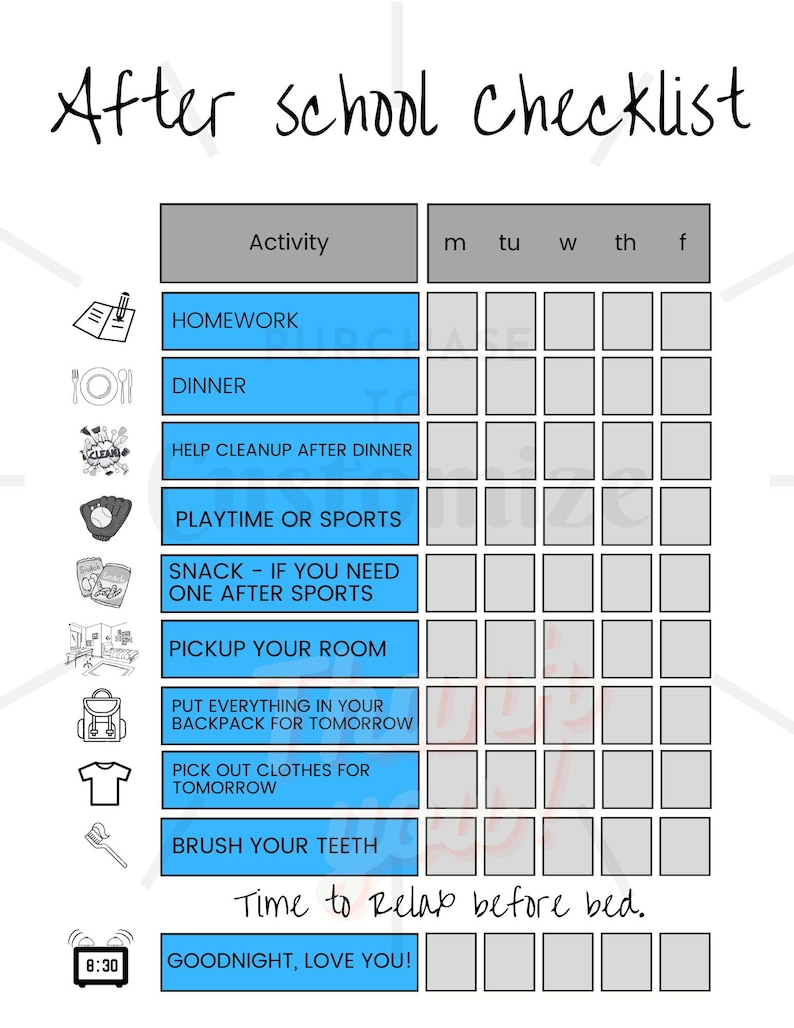 After School Checklist - Etsy