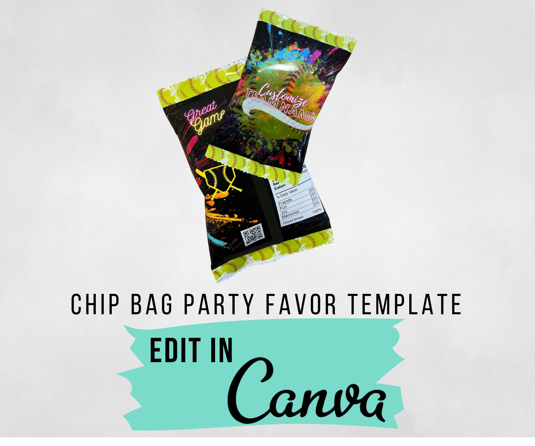 Chip Bag Party Favor - Softball - Printable - Customize Chip Bag - Etsy