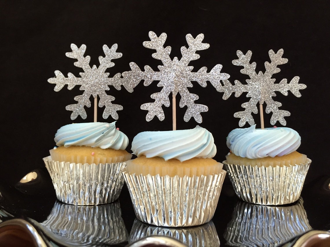 Glittered Snowflake Cupcake Toppers 12CT Winter Onederland - Etsy