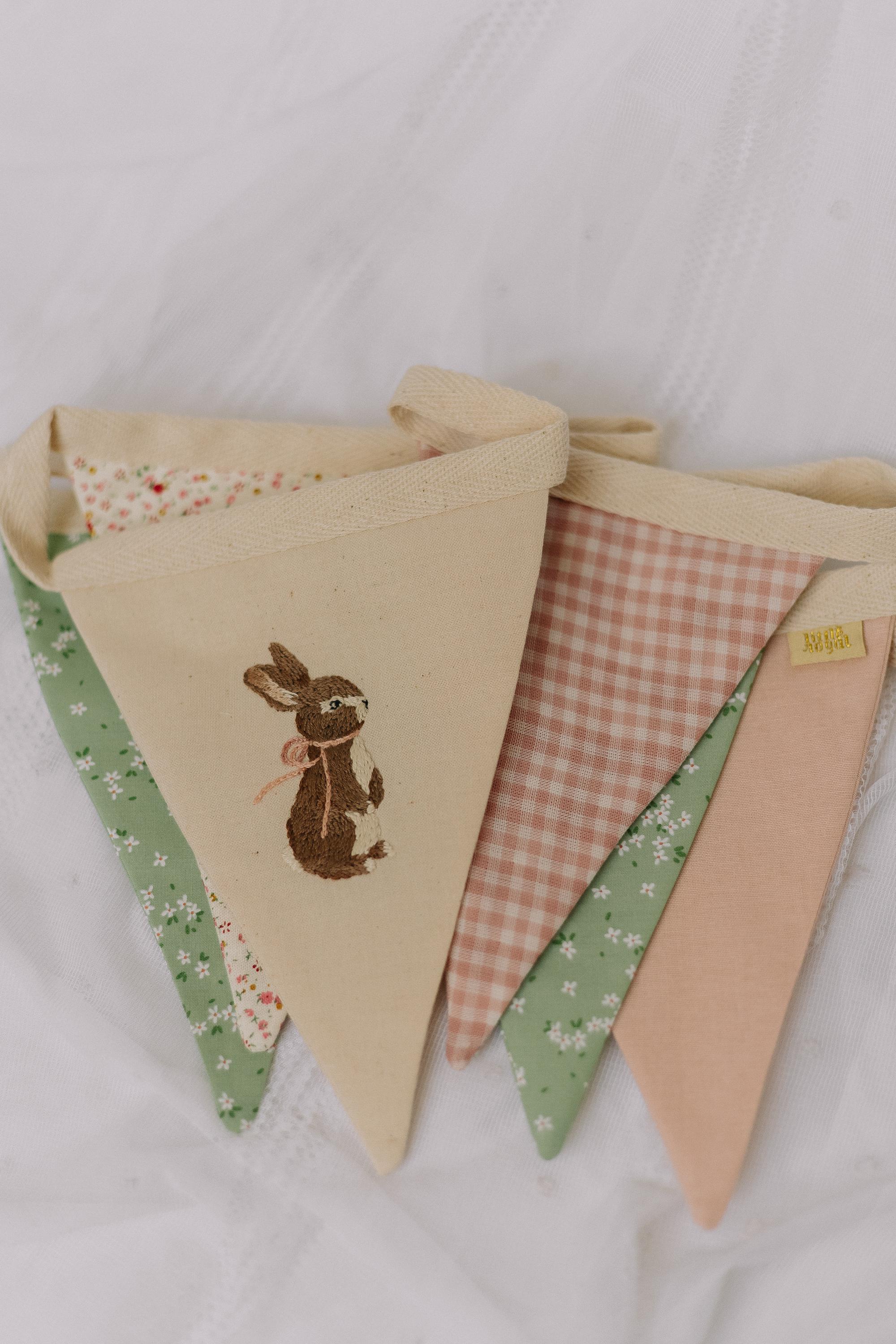 Hand Embroidery Bunny Bunting: Pink Nursery Decor, Vintage Inspired - Etsy