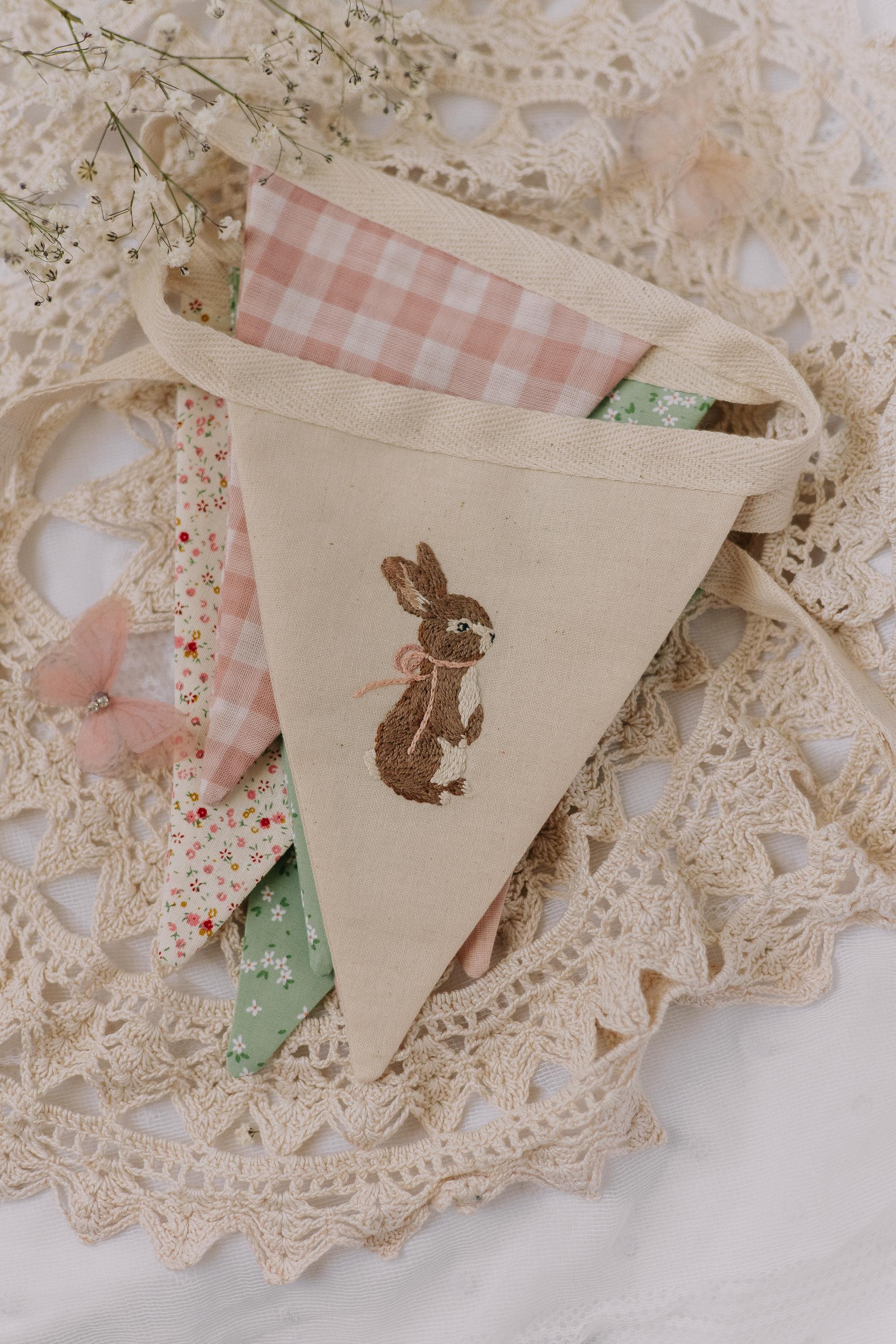 Hand Embroidery Bunny Bunting: Pink Nursery Decor, Vintage Inspired - Etsy