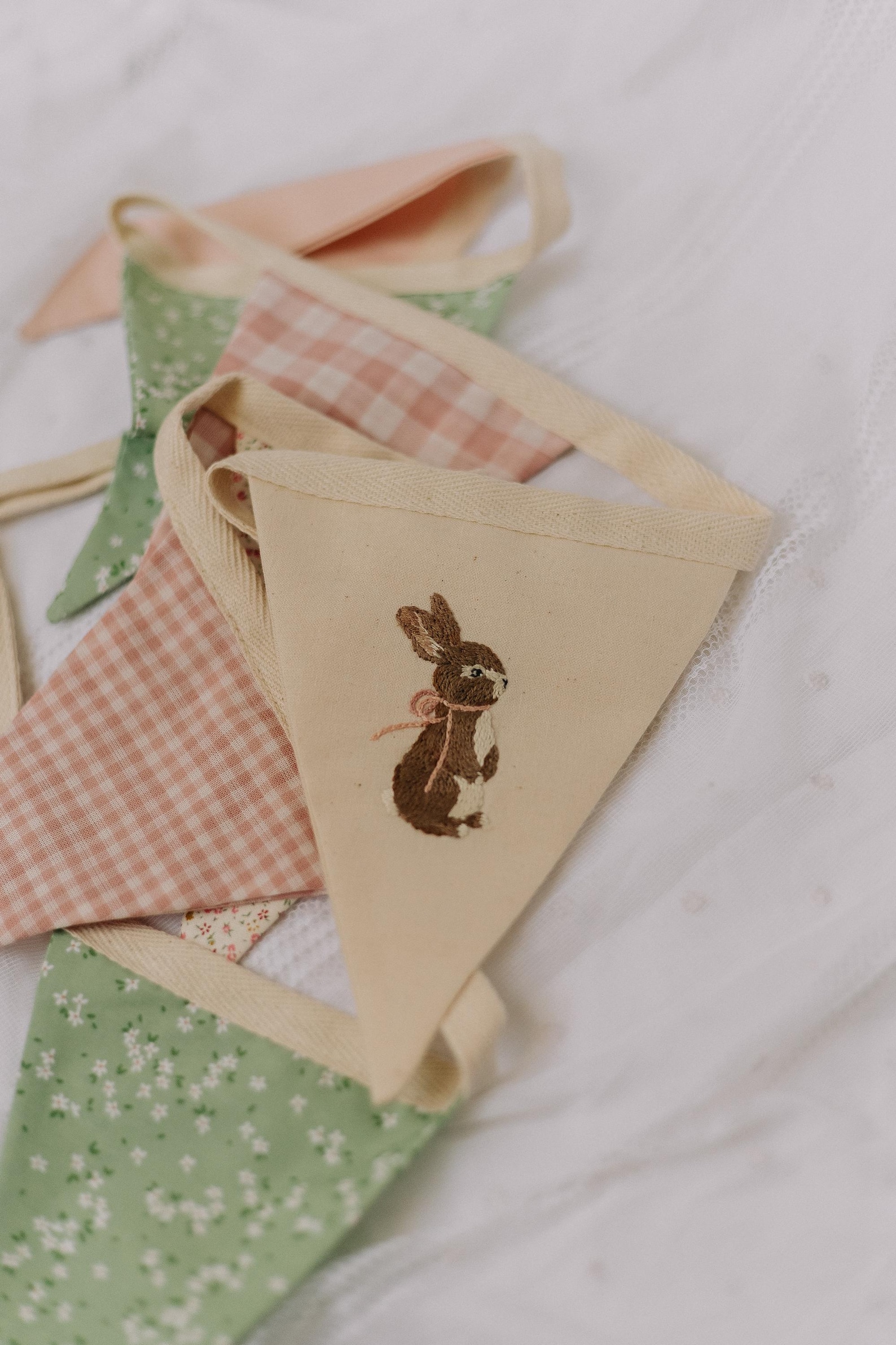 Hand Embroidery Bunny Bunting: Pink Nursery Decor, Vintage Inspired - Etsy