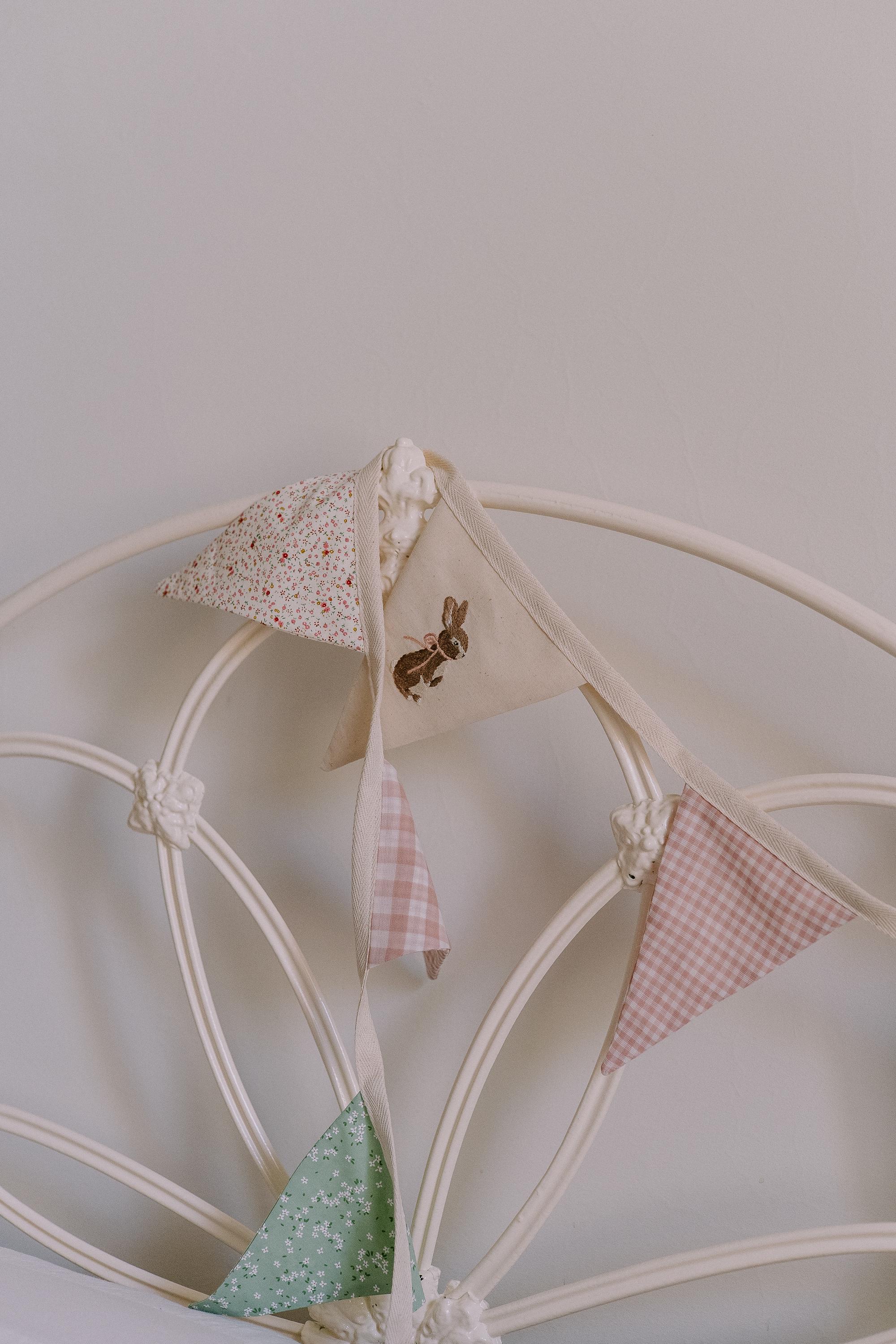 Hand Embroidery Bunny Bunting: Pink Nursery Decor, Vintage Inspired - Etsy