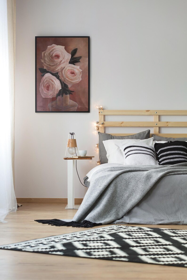 Vertical Wall Poster, Three Sisters Roses Oil Painting Print, Original ...