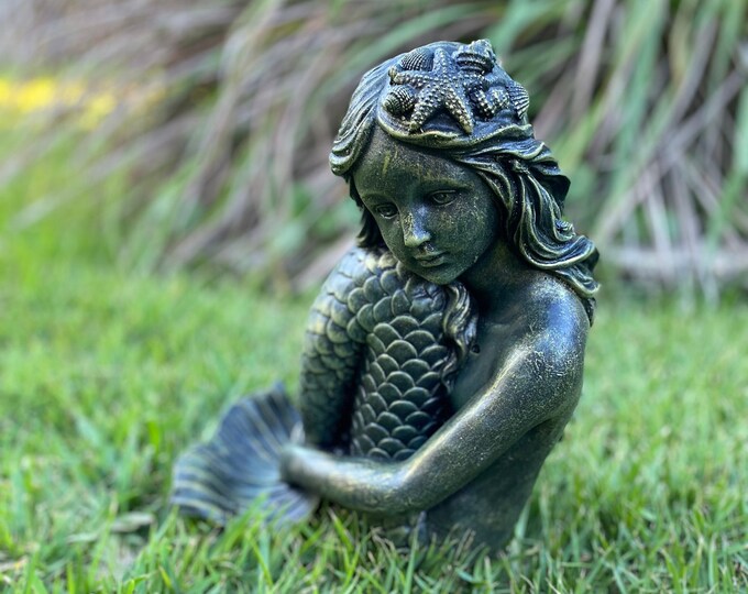 Mermaid Statue With Antique Bronze Finish Concrete Mermaid Figurine ...