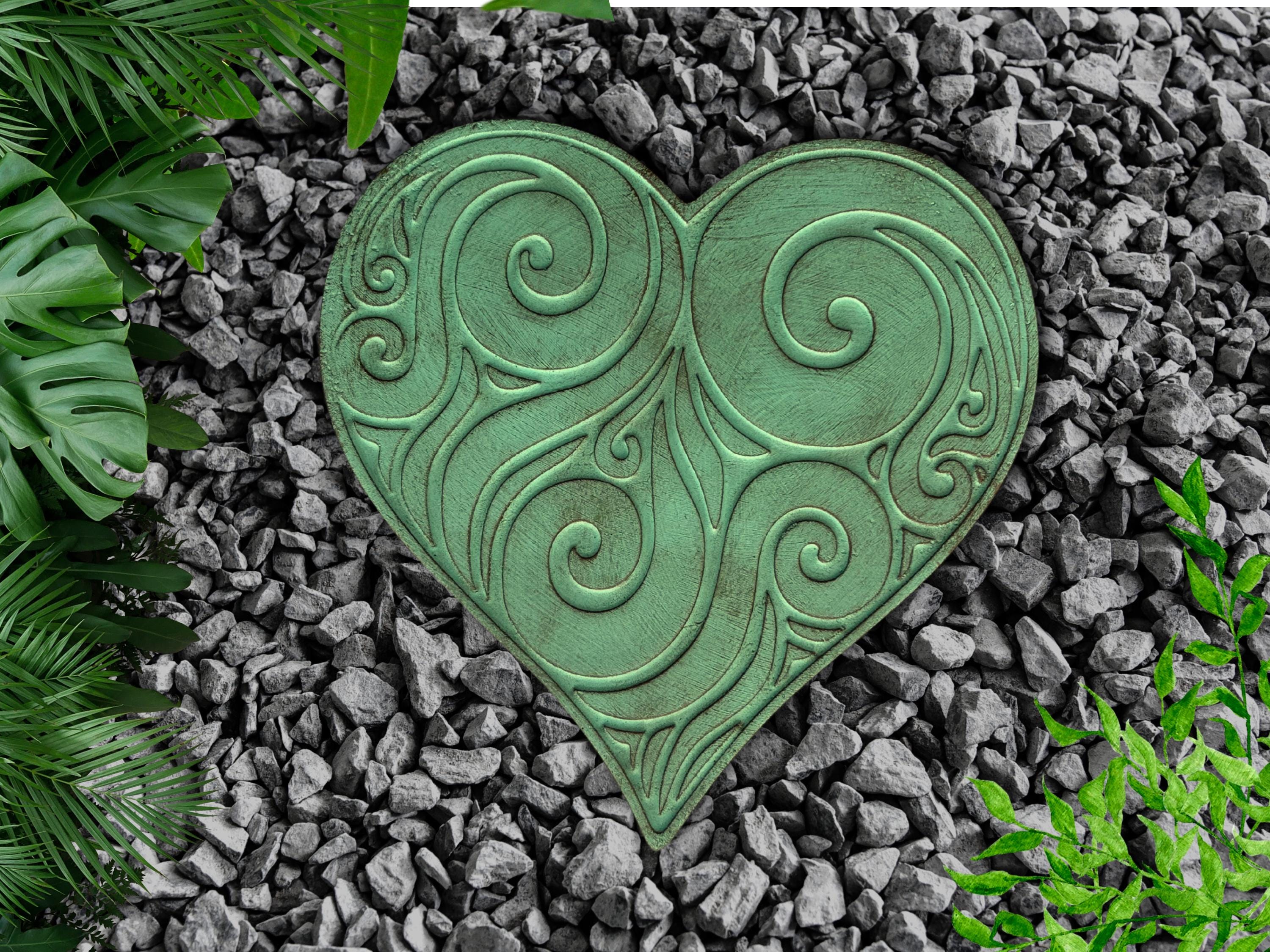 Copper Heart Concrete Stepping Stone – 13" Handmade Garden Path Paver ...