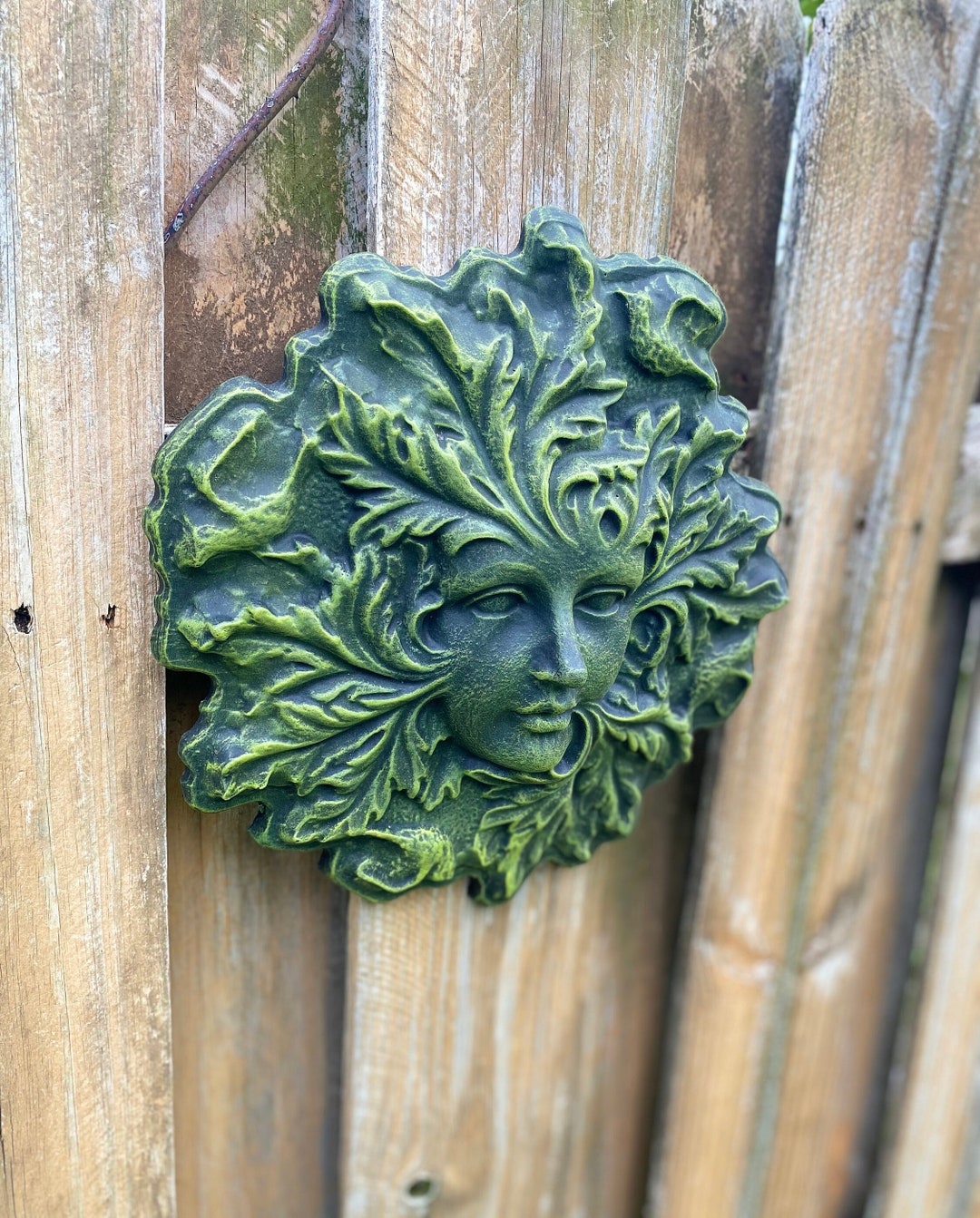 Green Lady Concrete Face Plaque With Embedded Hanger Green Woman Face ...