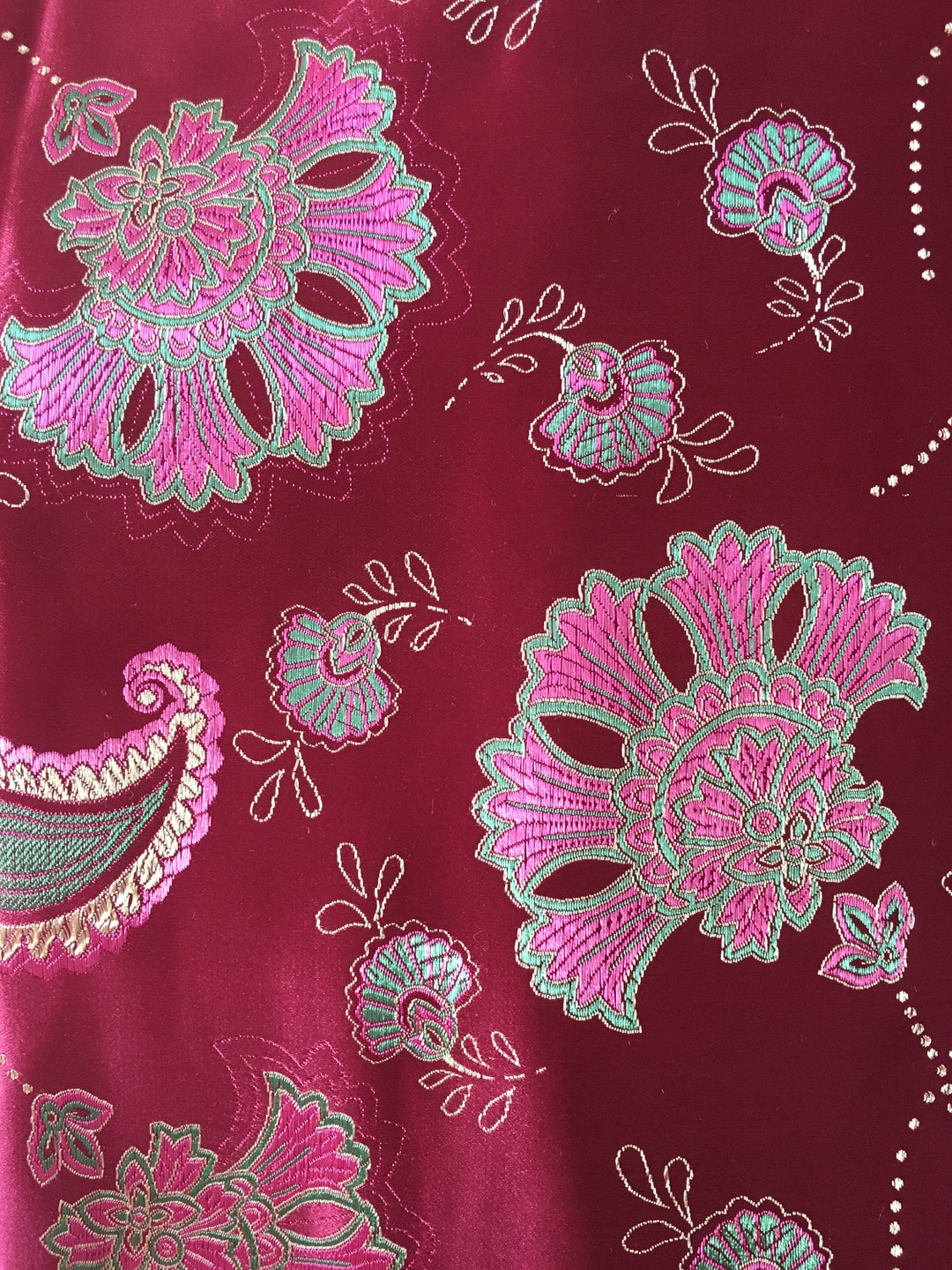 Maroon Paisley Brocade Fabric/brocade Fabric/paisley Fabric/burgundy ...